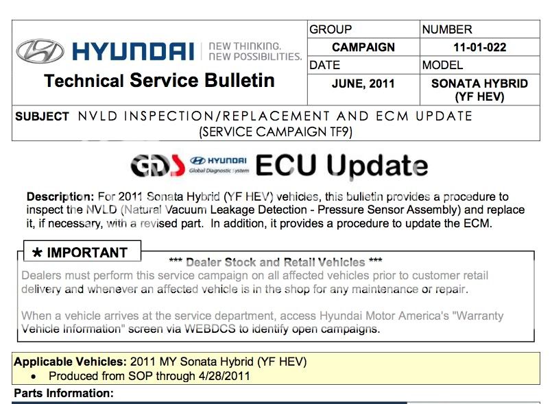 Recall Notice All 2011 Sonata Hybrids | Hyundai Forums